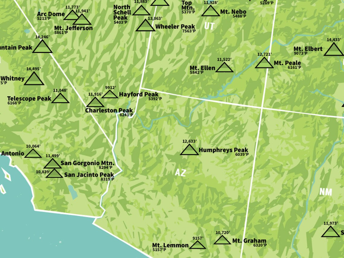 Ultra Prominent Peaks Map 18x24 Poster - 48 States - Etsy