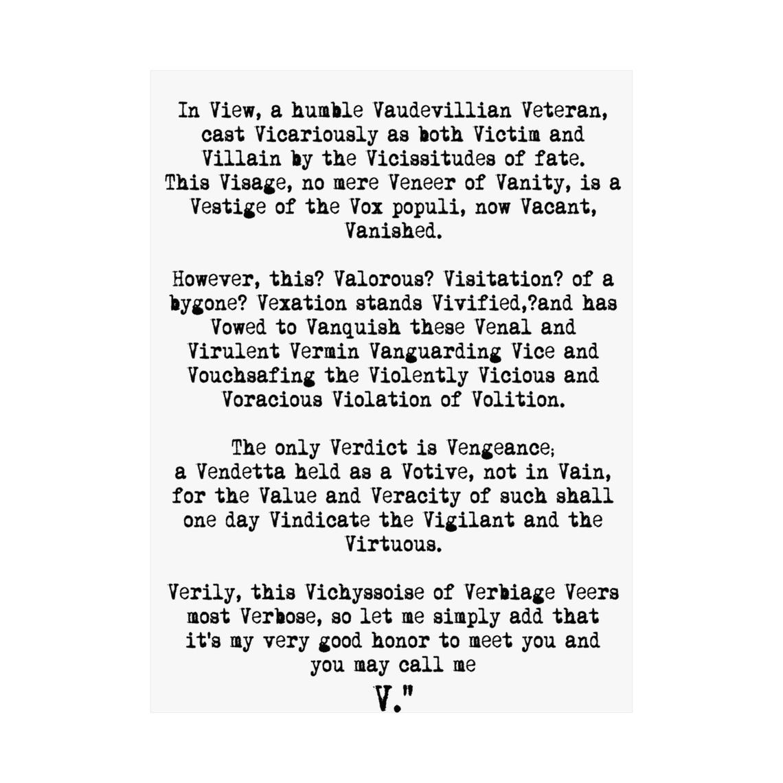 V for Vendetta Monologue Screenwriting Poster, Screen Art, Digital ...