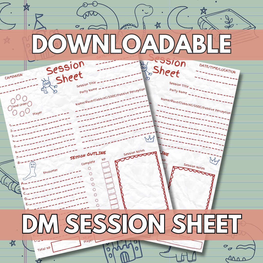 Dnd Session Sheet Downloadable Dungeons and Dragons Campaign Sheet for ...