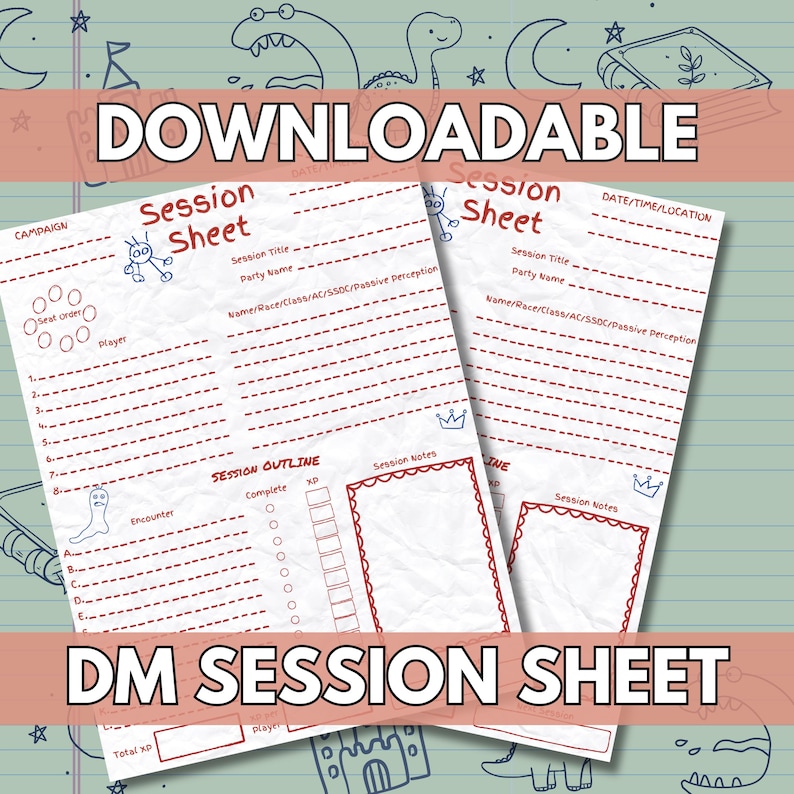 Dnd Session Sheet Downloadable Dungeons and Dragons Campaign Sheet for ...