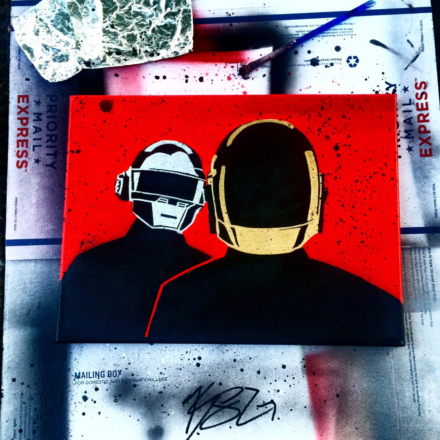 Daft Punk Art Painting Canvas Red Gold Silver Music - Etsy