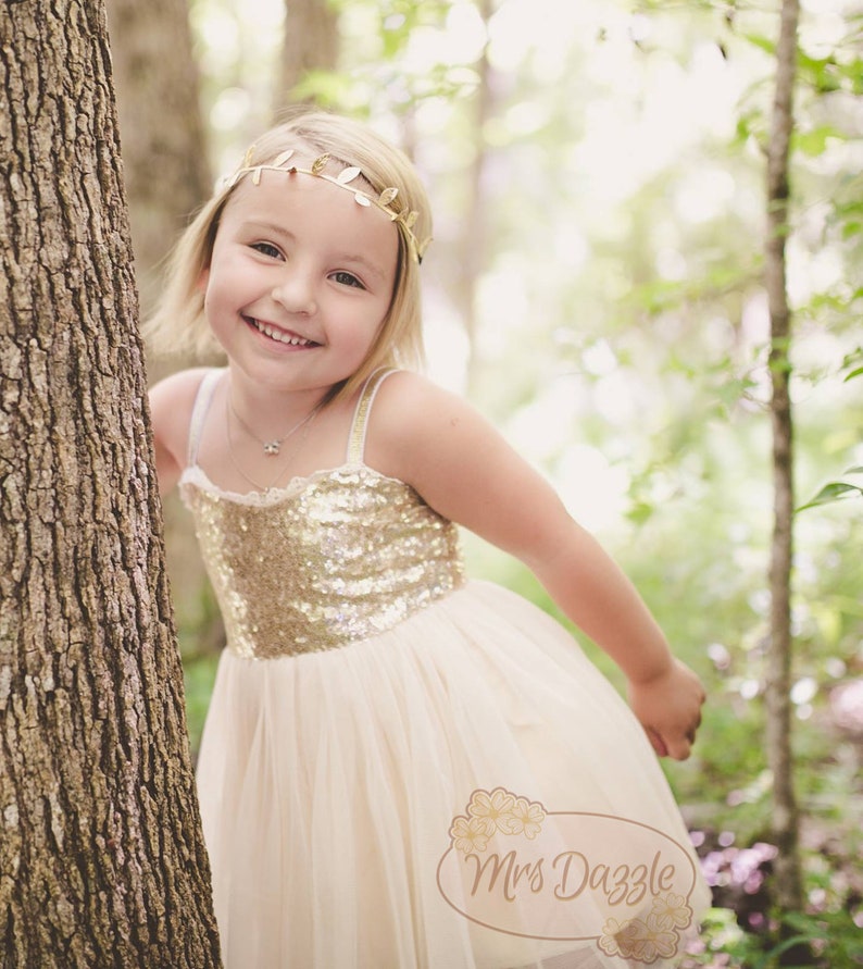 Gold Flower Girl Dress, Gold Sequin Flower Girl Dress,ivory Flower Girl ...