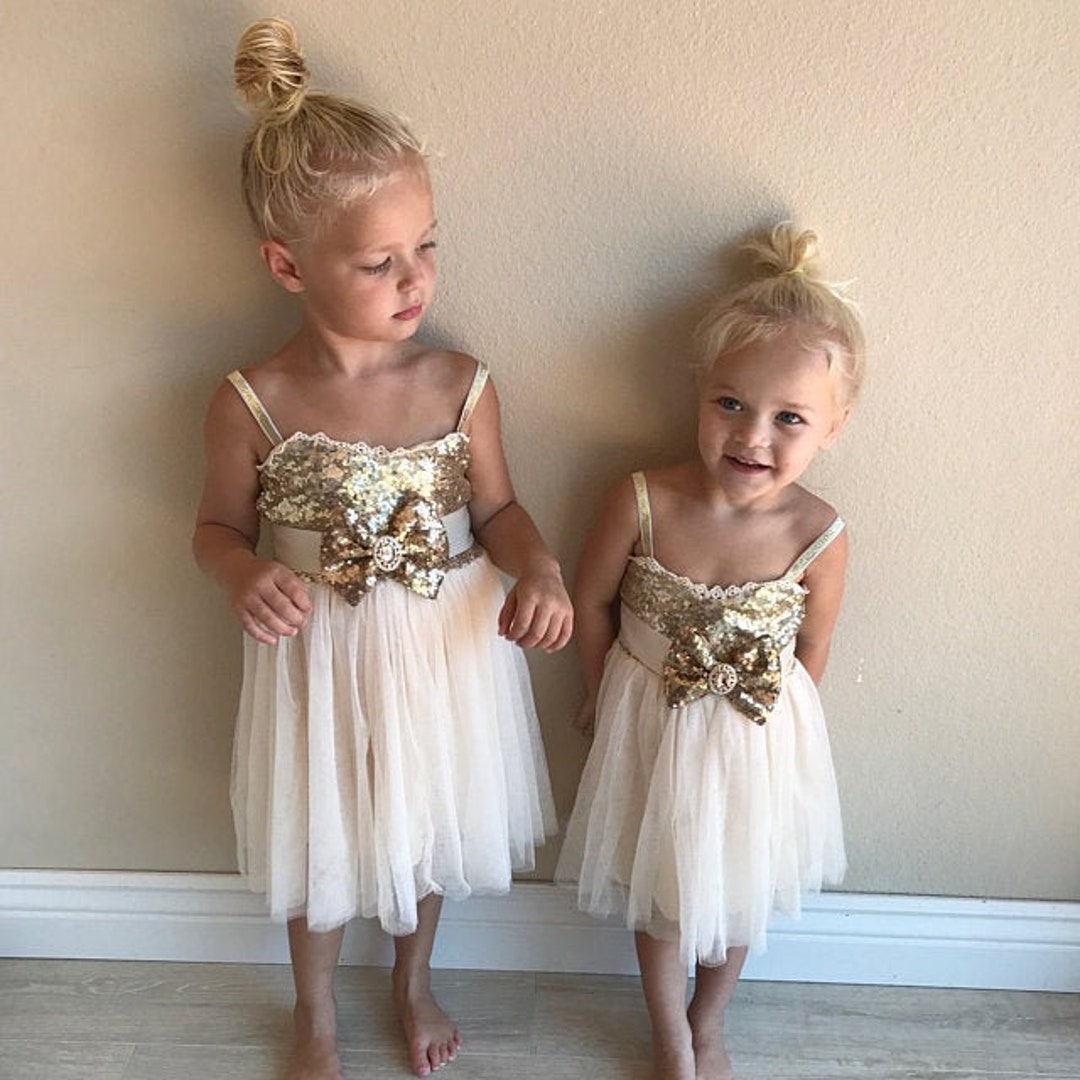 Gold Flower Girl Dress, Gold Sequin Flower Girl Dress,ivory Flower Girl ...