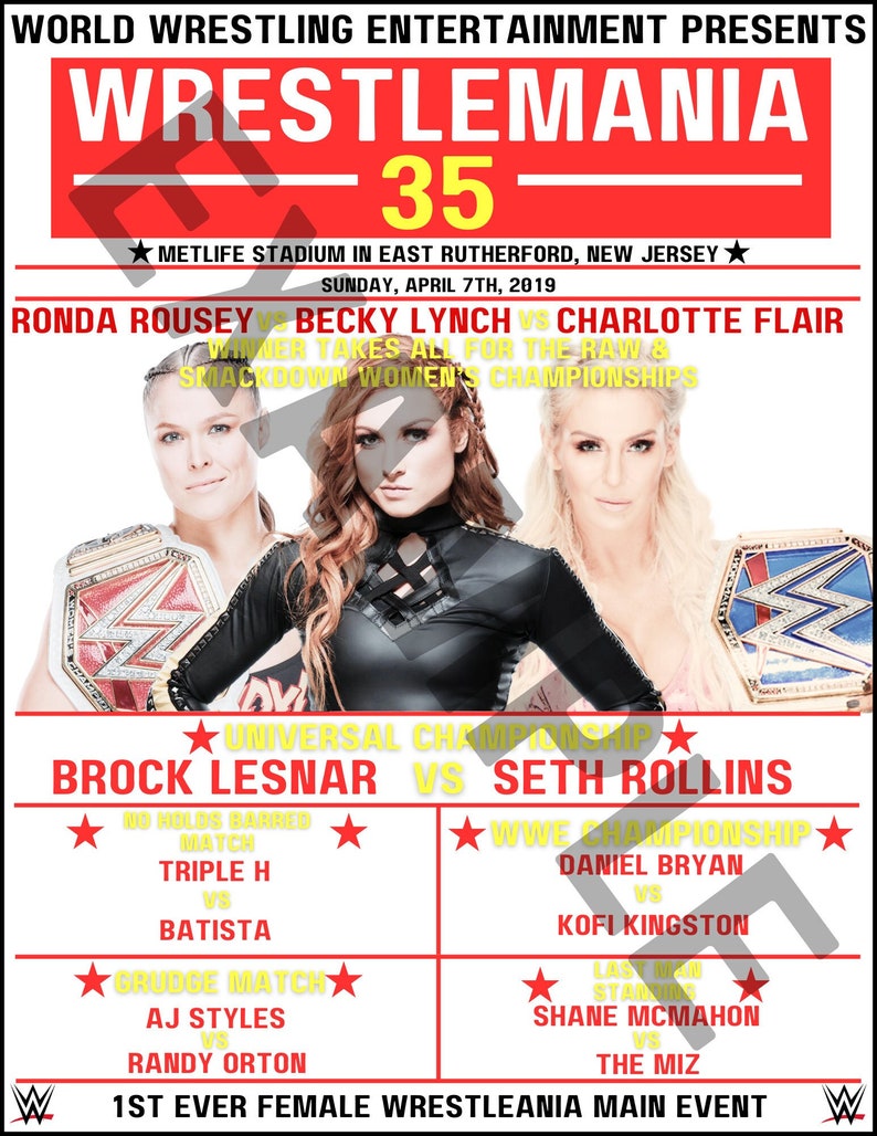 WWE Wrestlemania 35 Fight Card Wrestling Print - Etsy