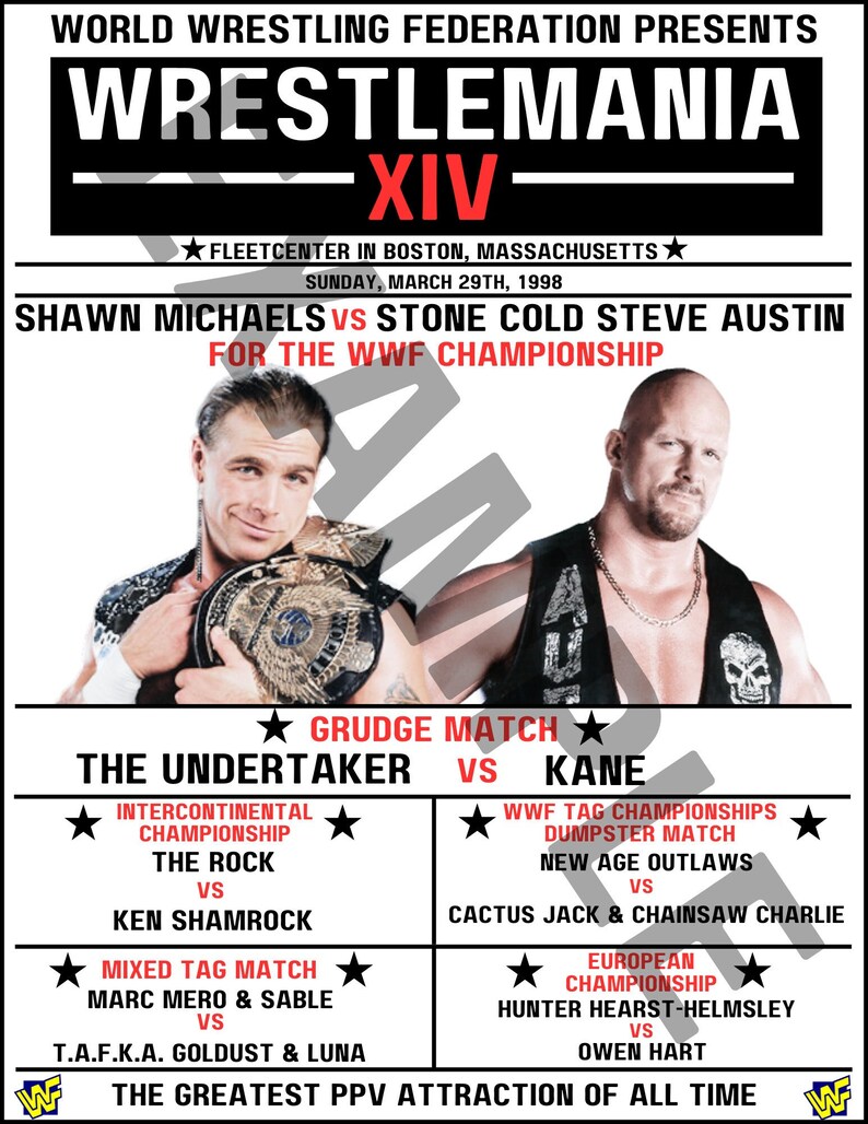 WWF Wrestlemania XIV Fight Card Wrestling Print - Etsy