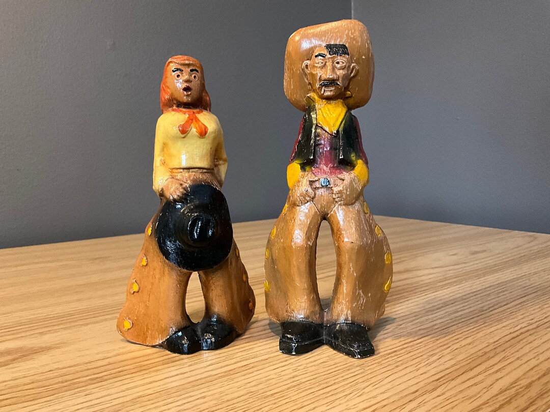 Vintage Wooden Cowboy and Cowgirl Figurines - Etsy