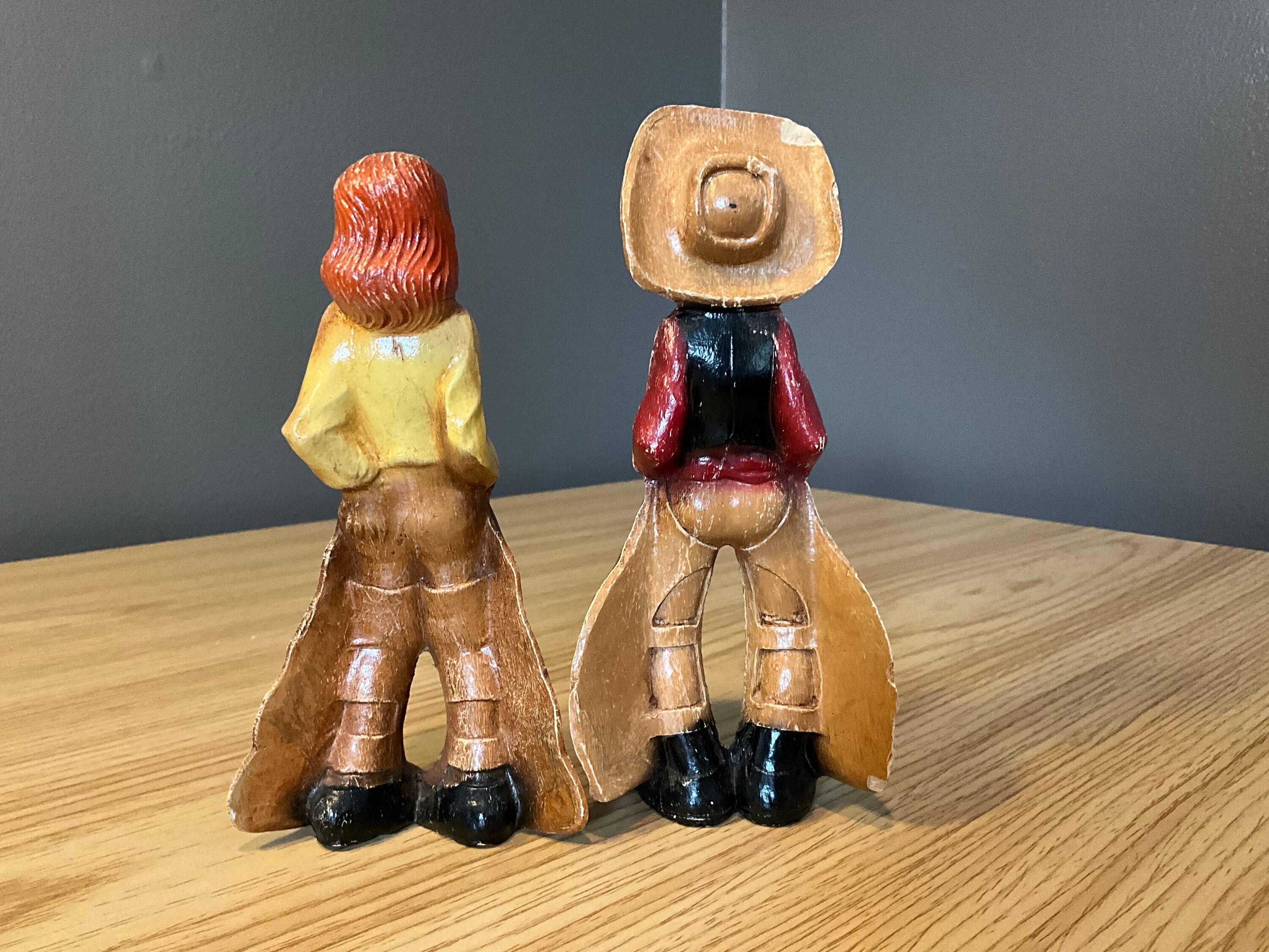 Vintage Wooden Cowboy and Cowgirl Figurines - Etsy