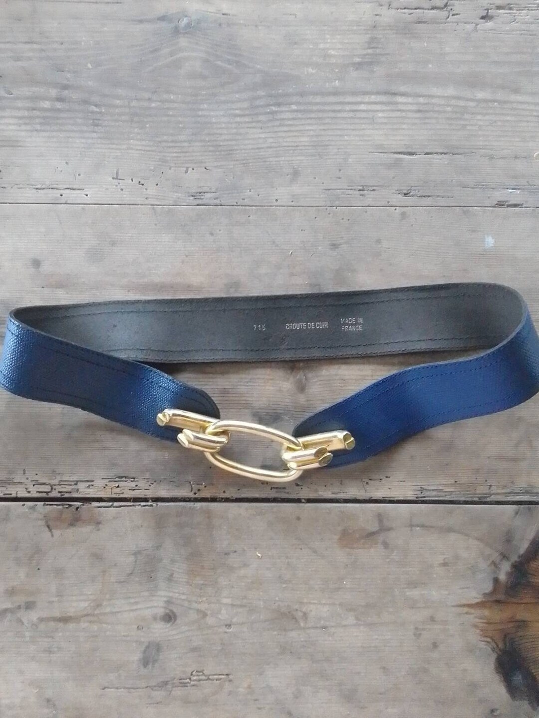 Vintage French 90s Leather Blue Belt - Etsy