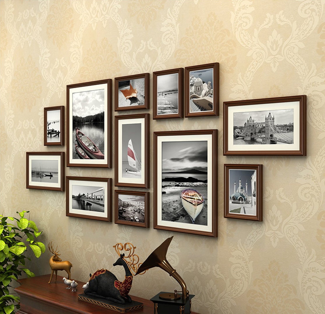 12 Piece/set Solid Wood Picture Frame Set Retro Brown European - Etsy