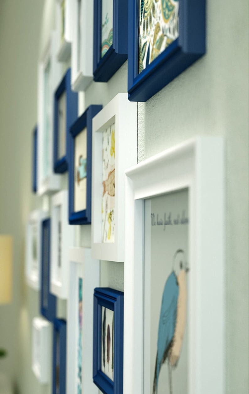 17 Pieces/set Wood Picture Photo Frame Set White Blue Mixed - Etsy