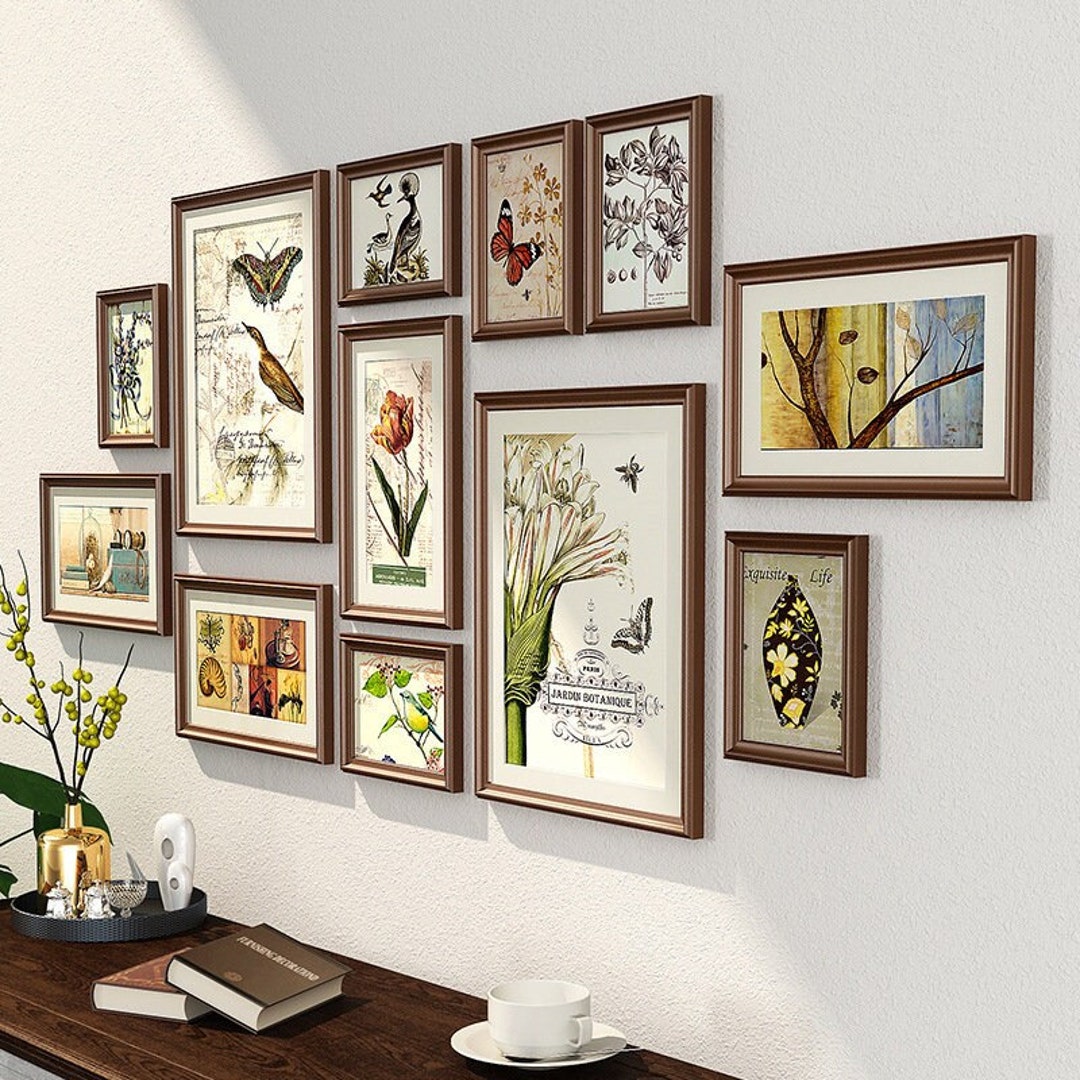 12 Pieces/set Solid Wood Picture Frame Set Retro Brown White European ...