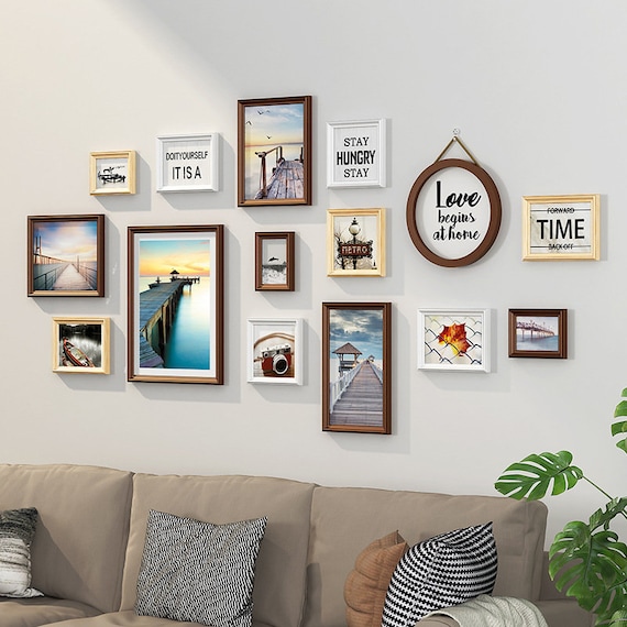 15 Pieces/set Solid Wood Picture Frame Set White Black Brown - Etsy