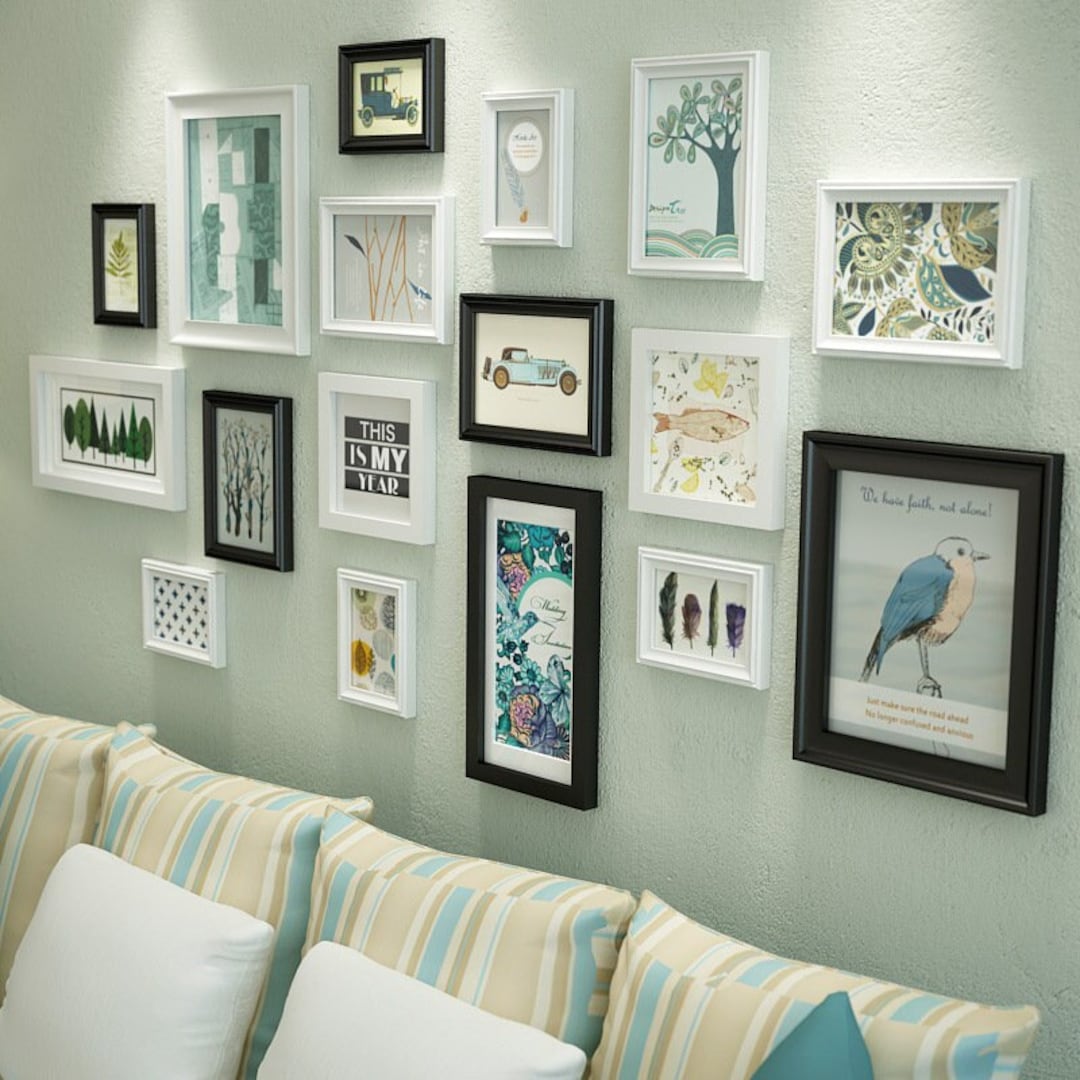 17 Pieces Wood Picture Photo Frame Set White Blue Photo Frames ...