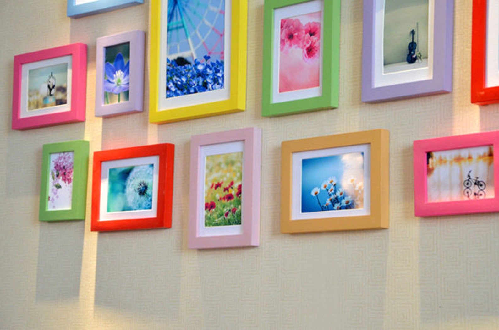 15 Pieces/set Wood Picture Photo Frame Set Colorful Different Size ...