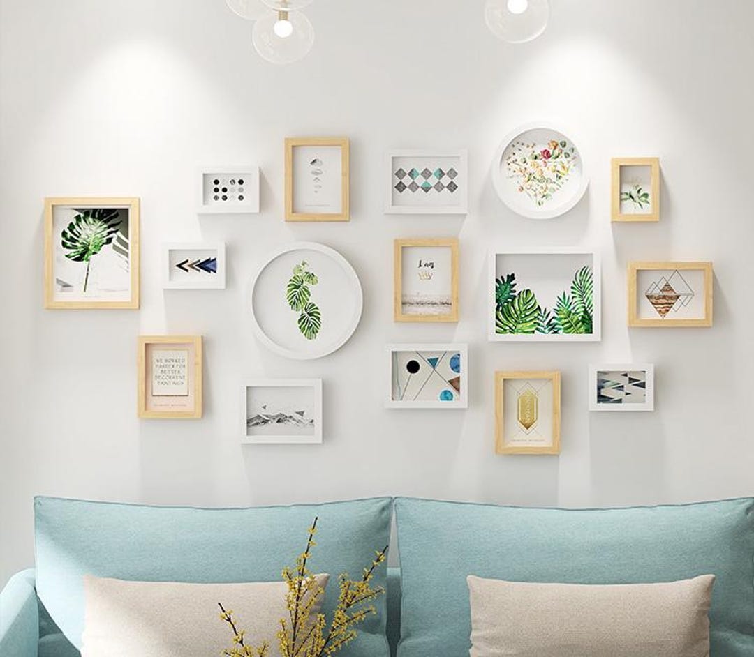 16 Pieces/set Solid Wood Picture Photo Frame Set Black White Round ...