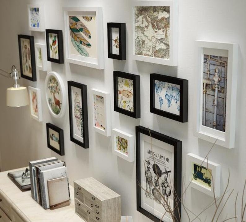 18 Pieces/set Solid Wood Picture Photo Frame Set White Black Mixed ...