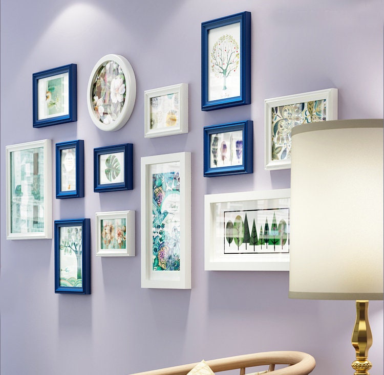 13 Pieces/set Solid Wood Picture Frame Set White Blue European - Etsy