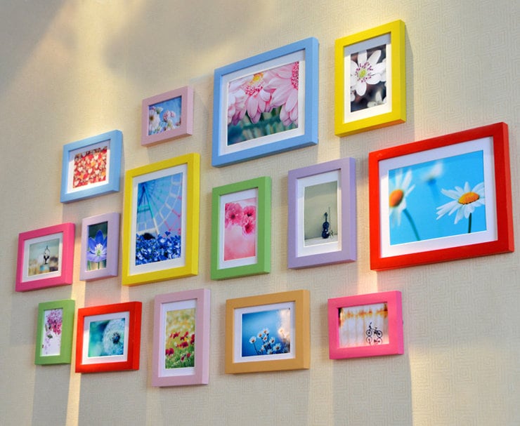 15 Pieces/set Wood Picture Photo Frame Set Colorful Different Size ...
