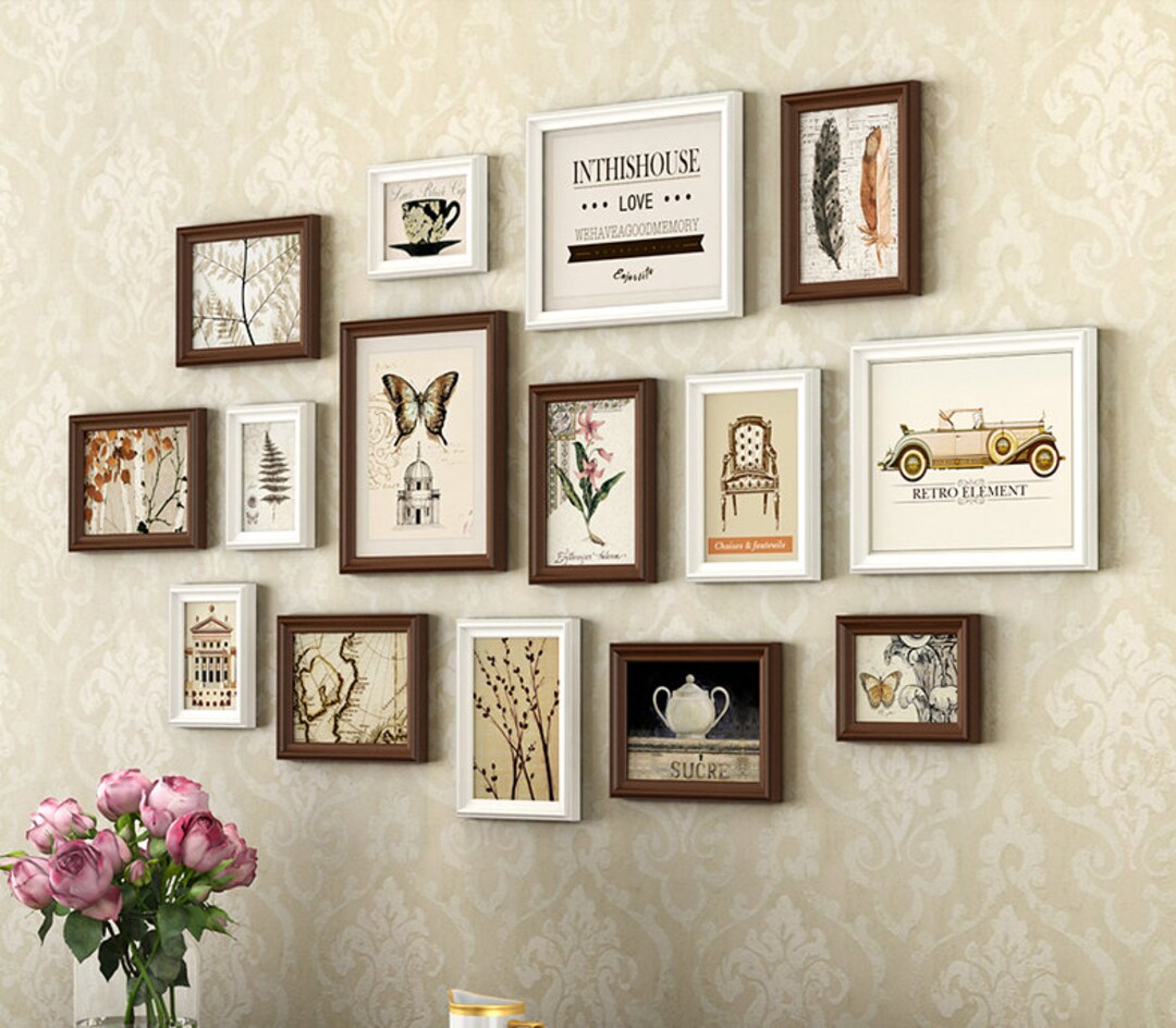 15 Pieces Solid Wood Photo Frame Set Retro Picture Frames Combination ...