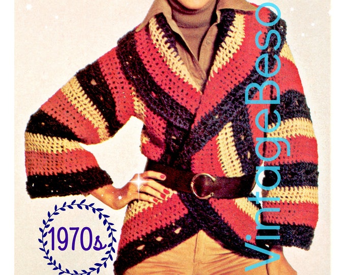 Crochet PATTERN BOHO Circle Wrap Cardigan 70s Vintage Top Bohemian ...