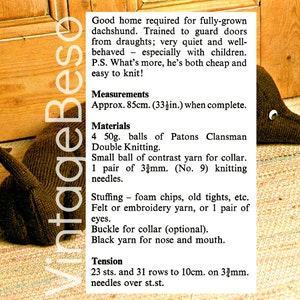 Door Draft Stopper Knitting PATTERN • Vintage Dachshund Knit Pattern ...