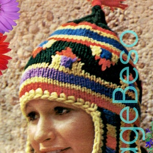 Cap KNITTING Pattern • 1970s Peruvian Cap Knit Pattern • Traditional ...