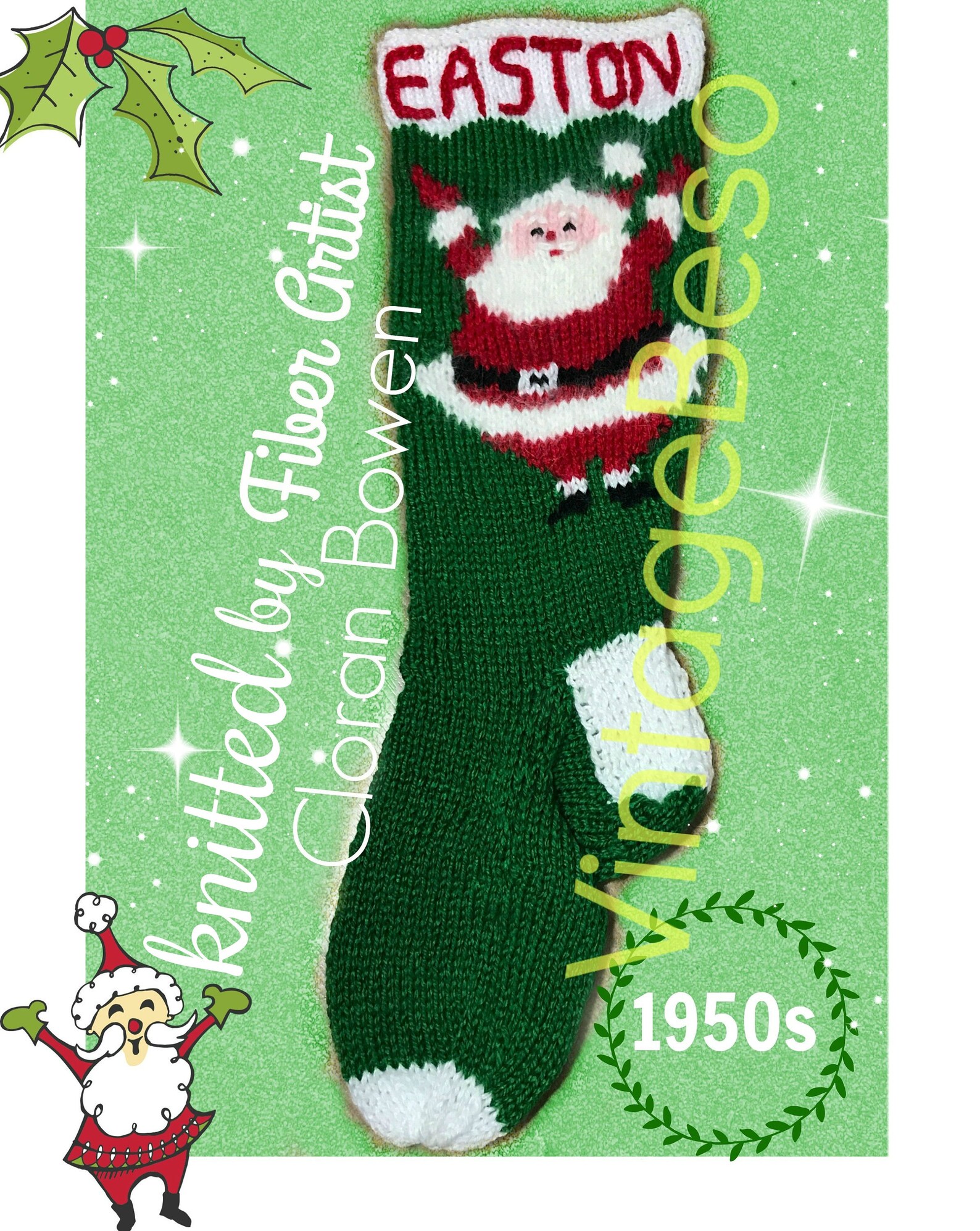 Knit Christmas santa Stocking PDF Pattern Noel - Etsy