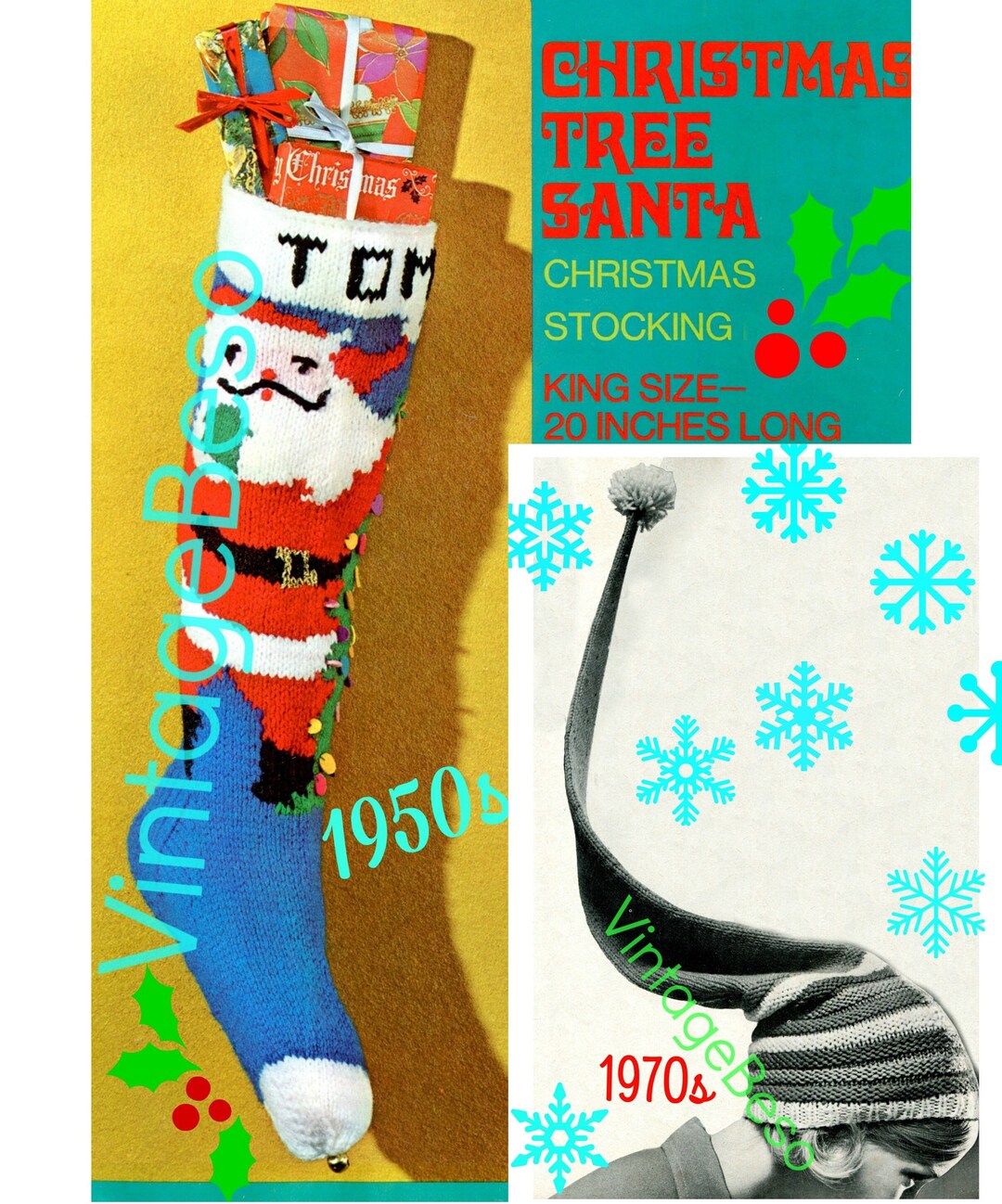 1950s Stocking Knitting Pattern + Free Pattern • Watermarked PDF Only ...