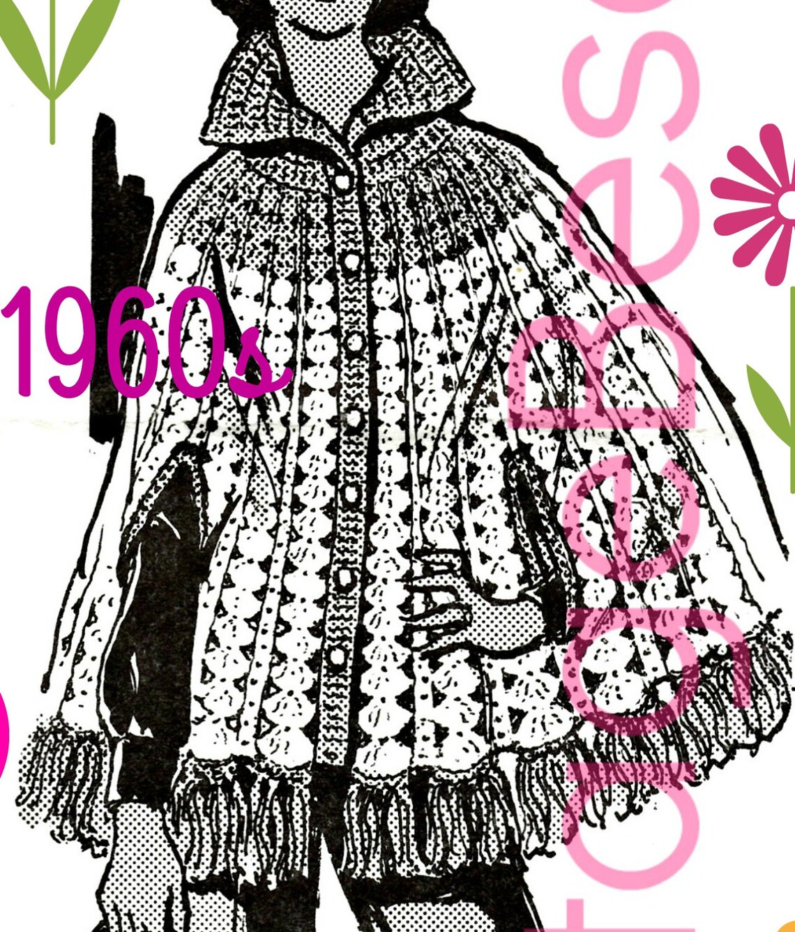 CAPE Crochet Pattern 1960s Mail Order Vintage Crochet | Etsy
