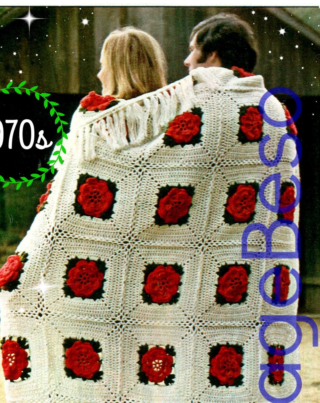 Red Roses Afghan Crochet PATTERN • 1970s Crochet Pattern • Rose ...