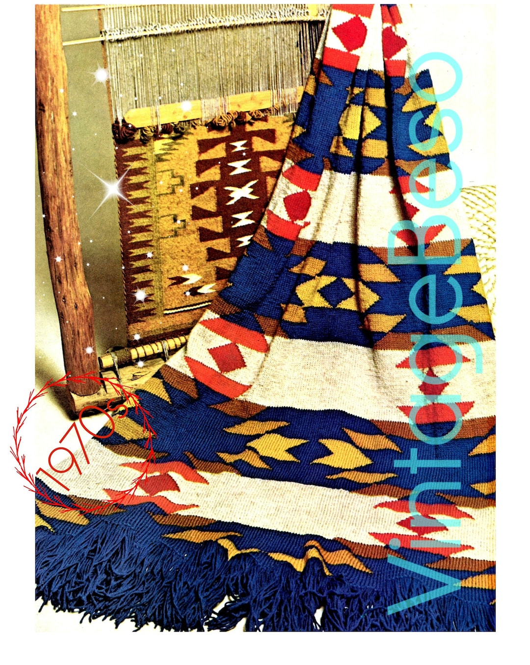 Navajo Afghan Knitting Pattern • Vintage 1970s Navajo Blanket ...