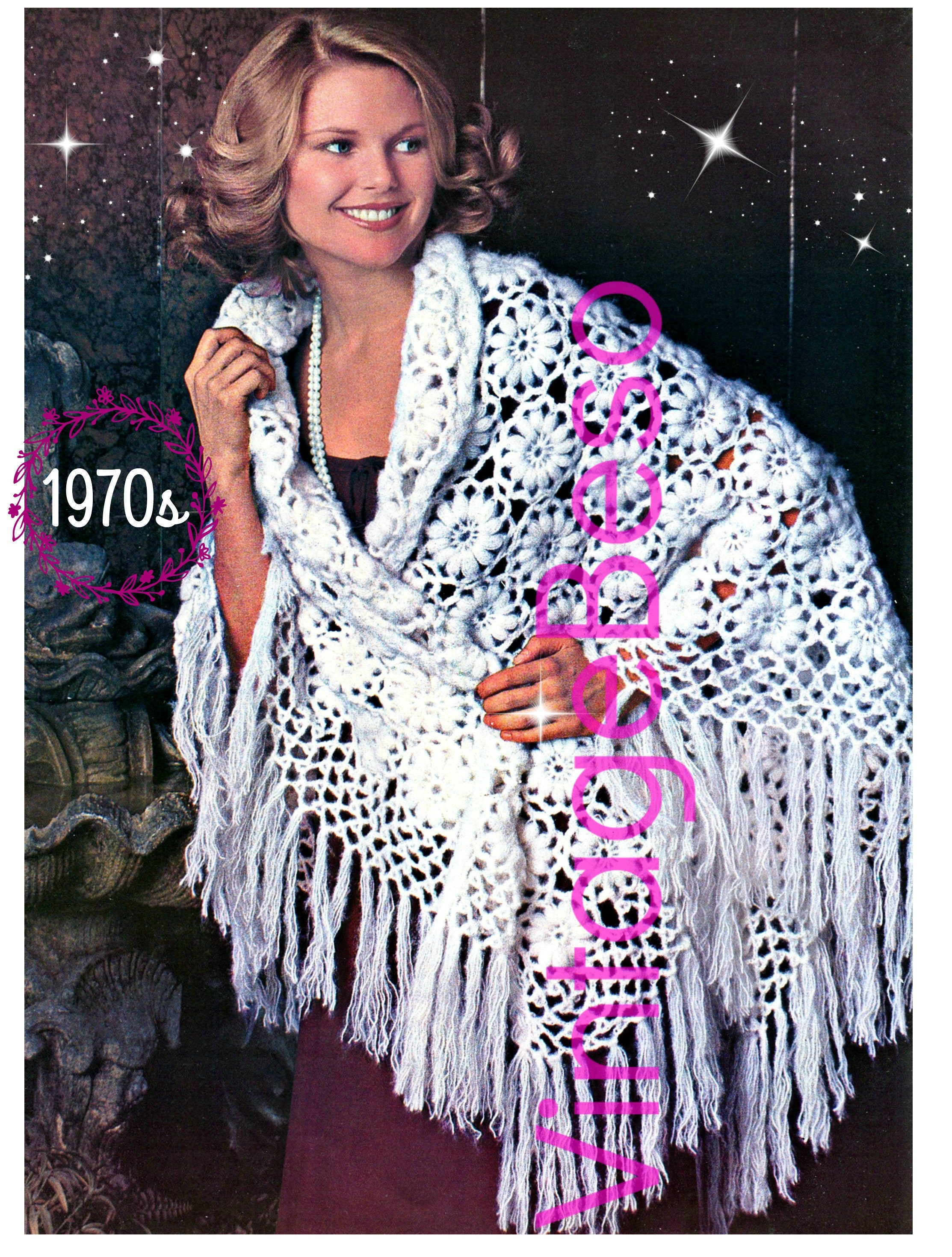 Flower Shawl CROCHET Pattern • Flower Vintage 1970s Shawl Crochet ...
