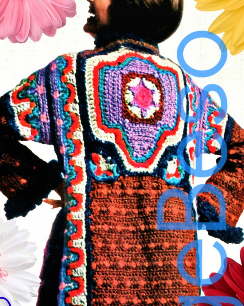 Vintage 1970s Boho Crochet Coat Pattern • Persian Art Inspired ...