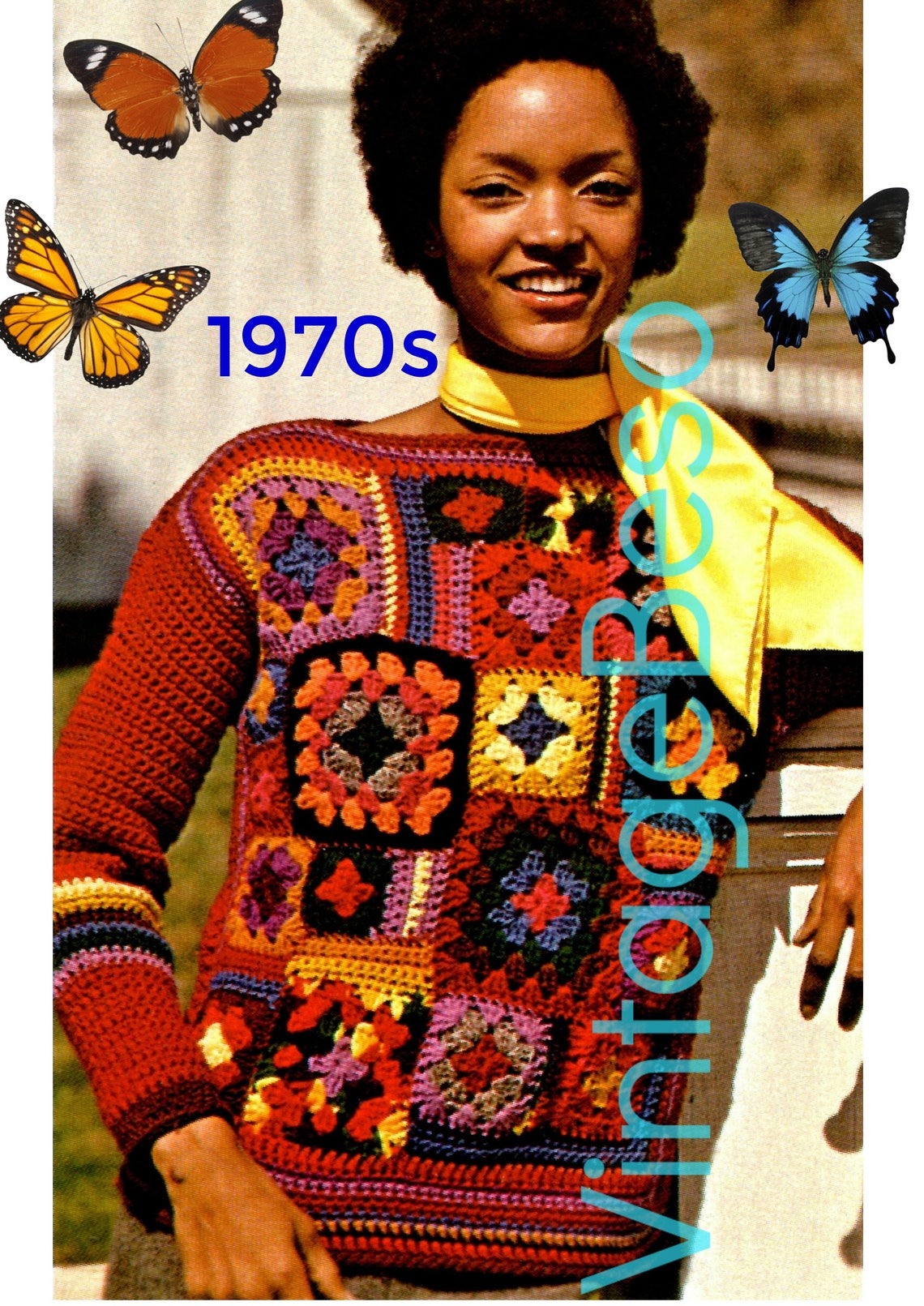 Patchwork Sweater Crochet Pattern • Retro 1970s • Top Crochet Pattern ...