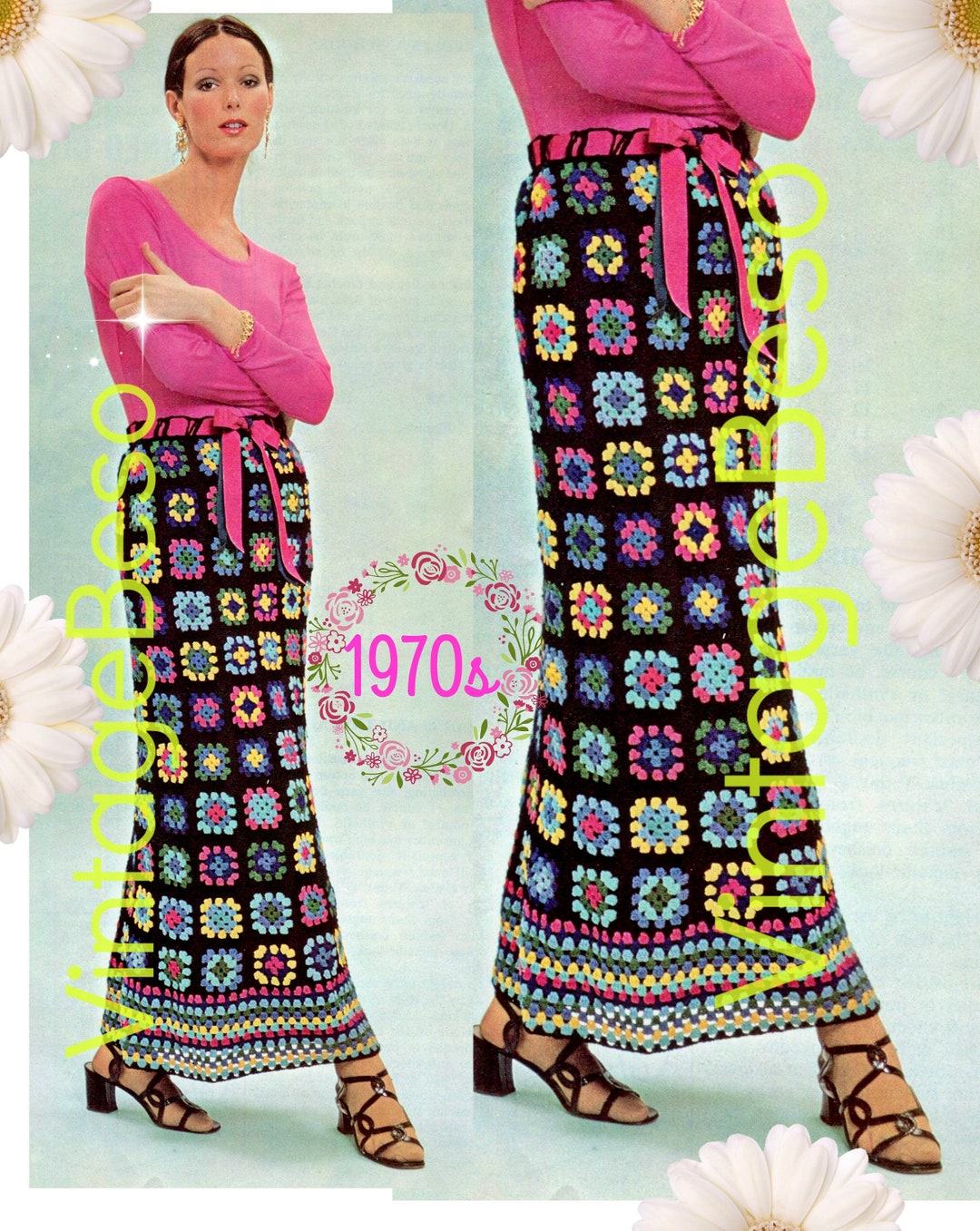 Granny Square Maxi Skirt Crochet Pattern • Maxi Skirt • Long Short 1000 ...