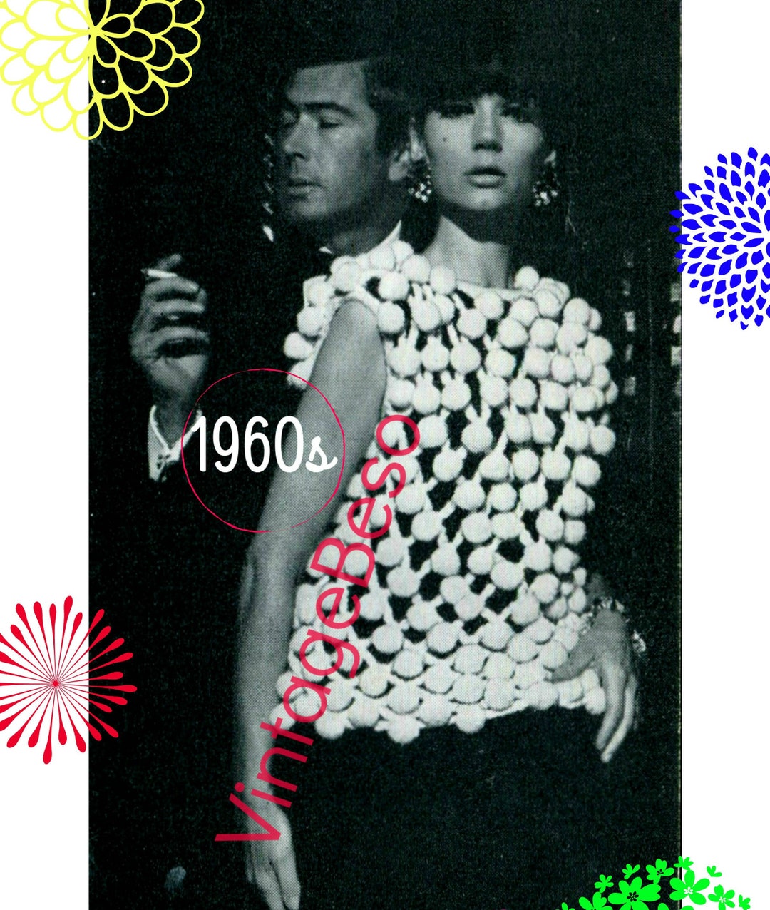 Unique Ladies Avante Garde Crochet Top CROCHET PATTERN • 60s Retro Pom ...