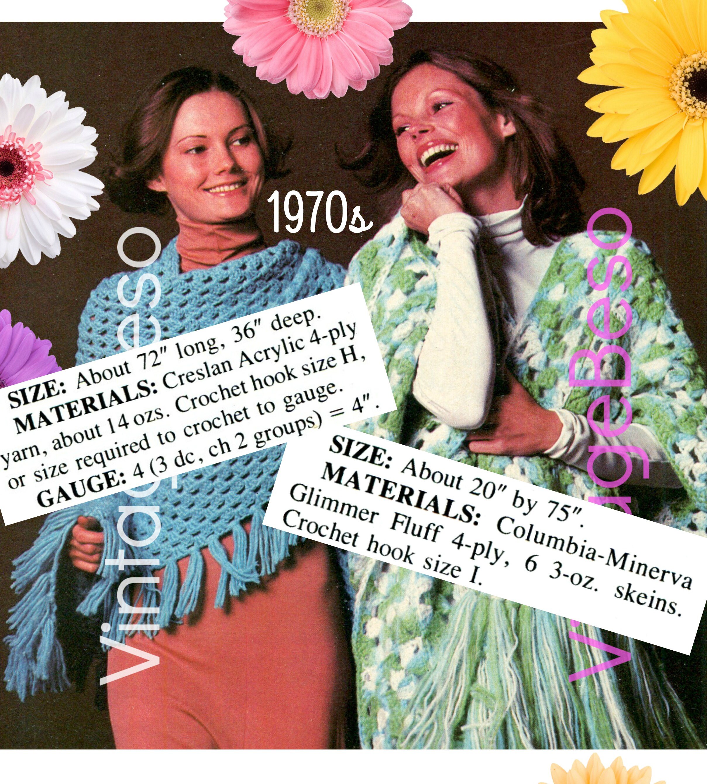 EASY Vintage Crochet Pattern Two Shawls 1970s Instant | Etsy