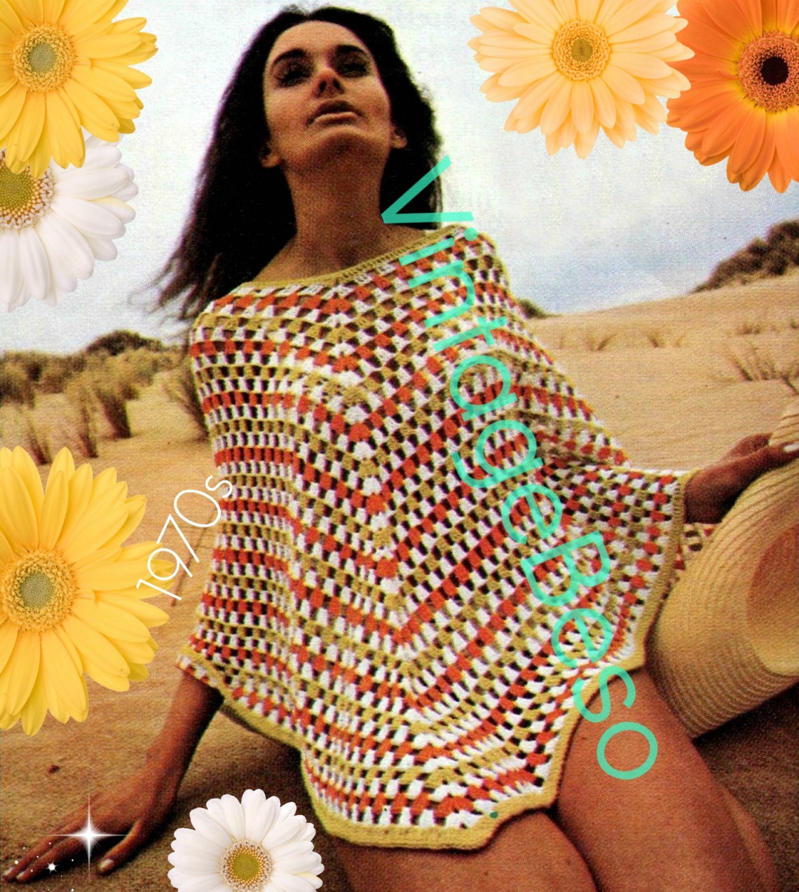 Poncho Crochet Pattern Popover 1970s Vintage Crochet | Etsy