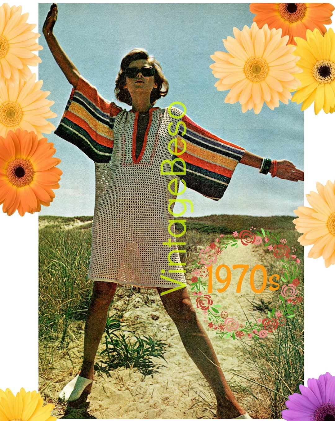 Fun Dress Crochet Pattern • Vintage 70s Crocheted Dress • Striped ...