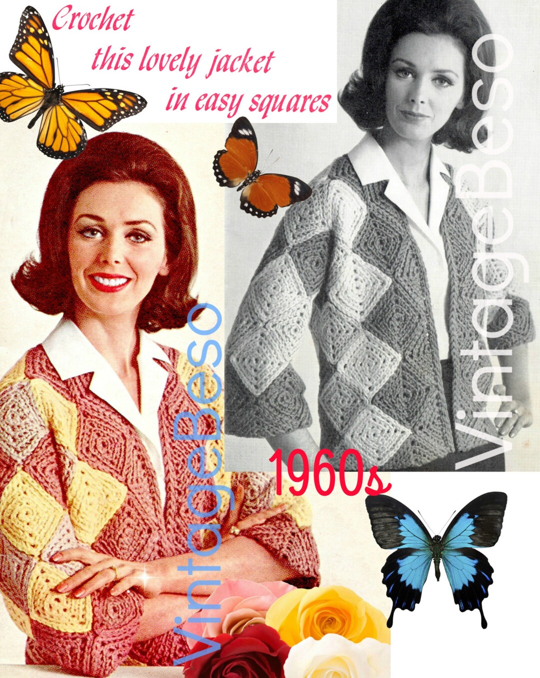 EASY Jacket CROCHET Pattern Squares Jacket Crochet Pattern Vintage ...