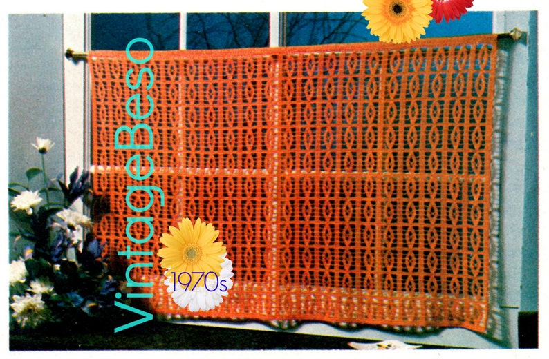 1970s Crochet Curtain Pattern • Retro Kitchen Cafe Curtains (PDF ...