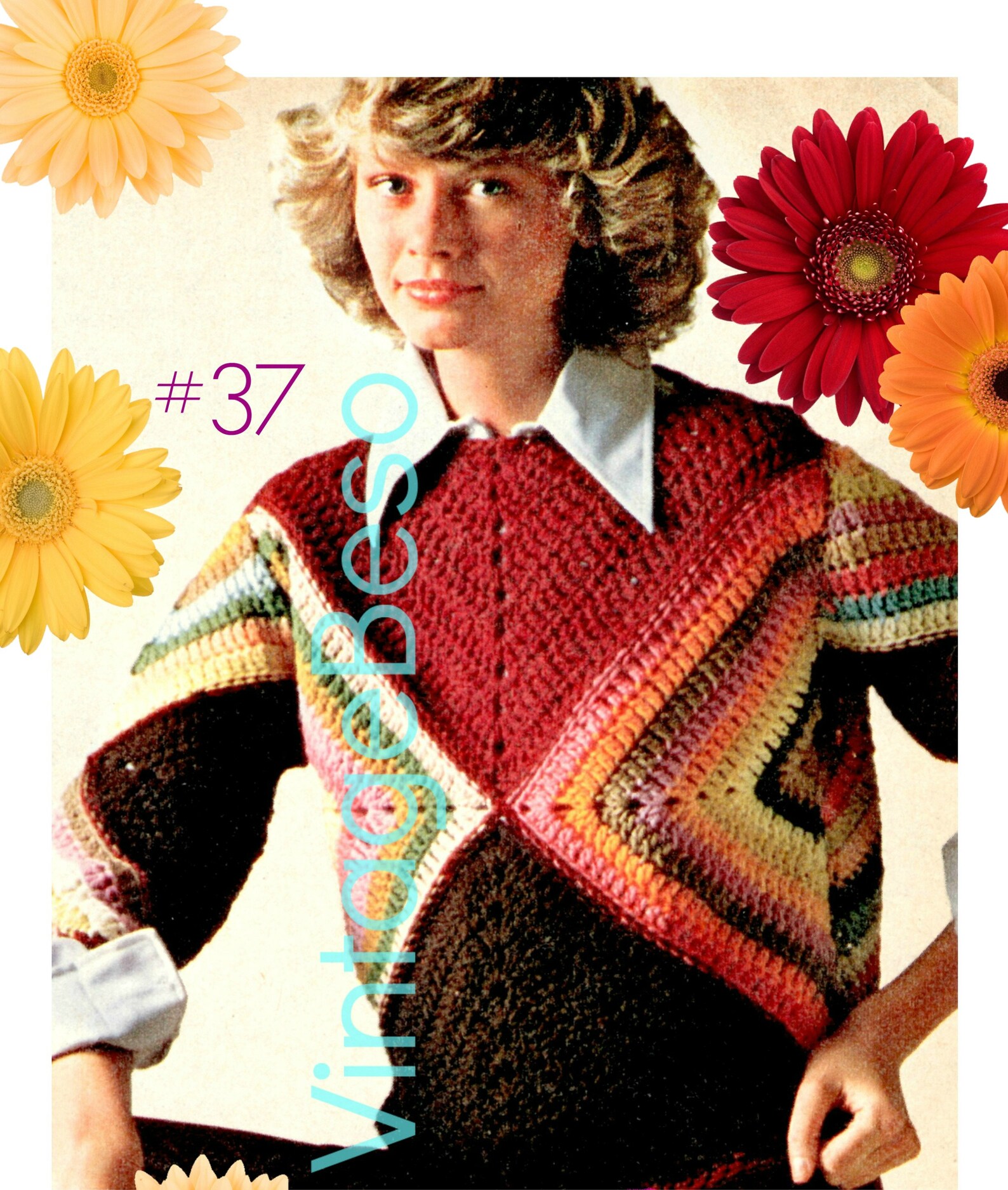 Vintage 1970s Crochet Pattern • Granny Square Dress, Top, Scarf ...