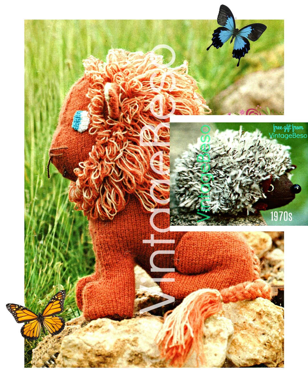 Lion KNITTING Pattern • Vintage 70s Cecil the Lion Big 14 Inch Tall ...