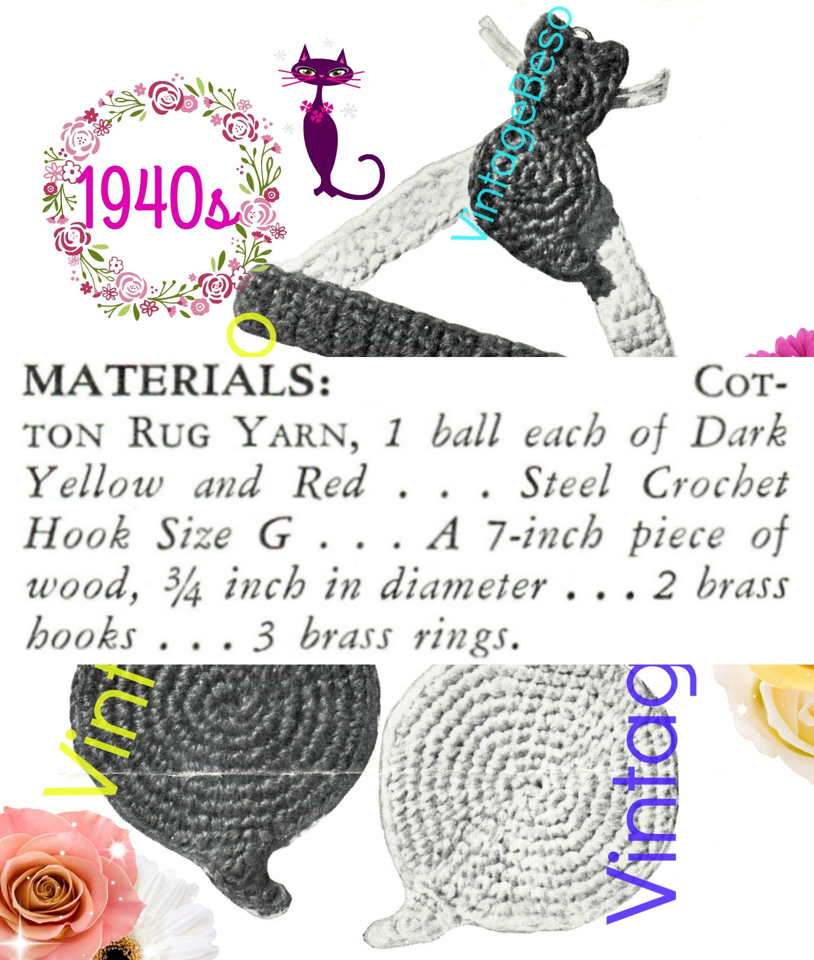 Cat Potholders and Hanging Rack Crochet Pattern • Cats Potholder ...