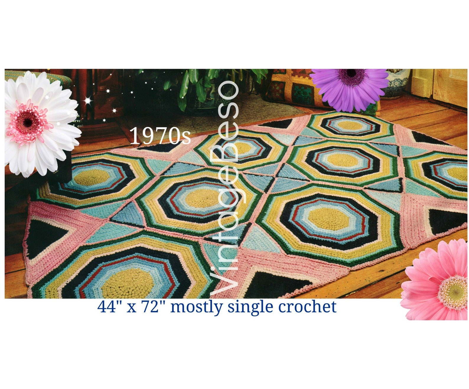 Octagonal RUG Crochet Pattern Vintage 70s Crochet Pattern - Etsy