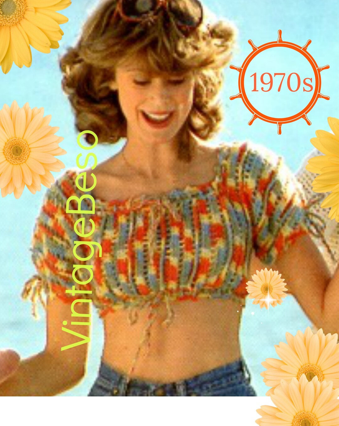 Vintage 1970s Top Crochet Pattern • Mosaic Midriff • Boho • Watermarked ...