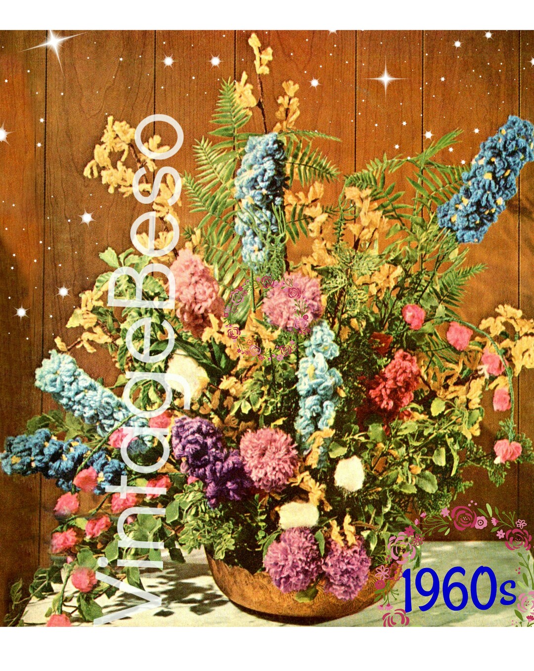 1960s Flower Bouquet Craft Instructions + Bee Knitting Pattern ...