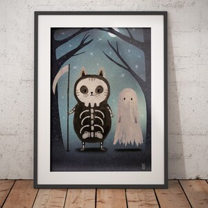 The Spooky Cat Print Print 21x30 Halloween Illustration Cute Ghost Wall ...