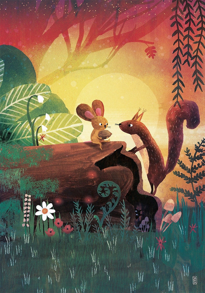 Ilustración Los dos amigos Print 21x30 Ilustraciones - Etsy España