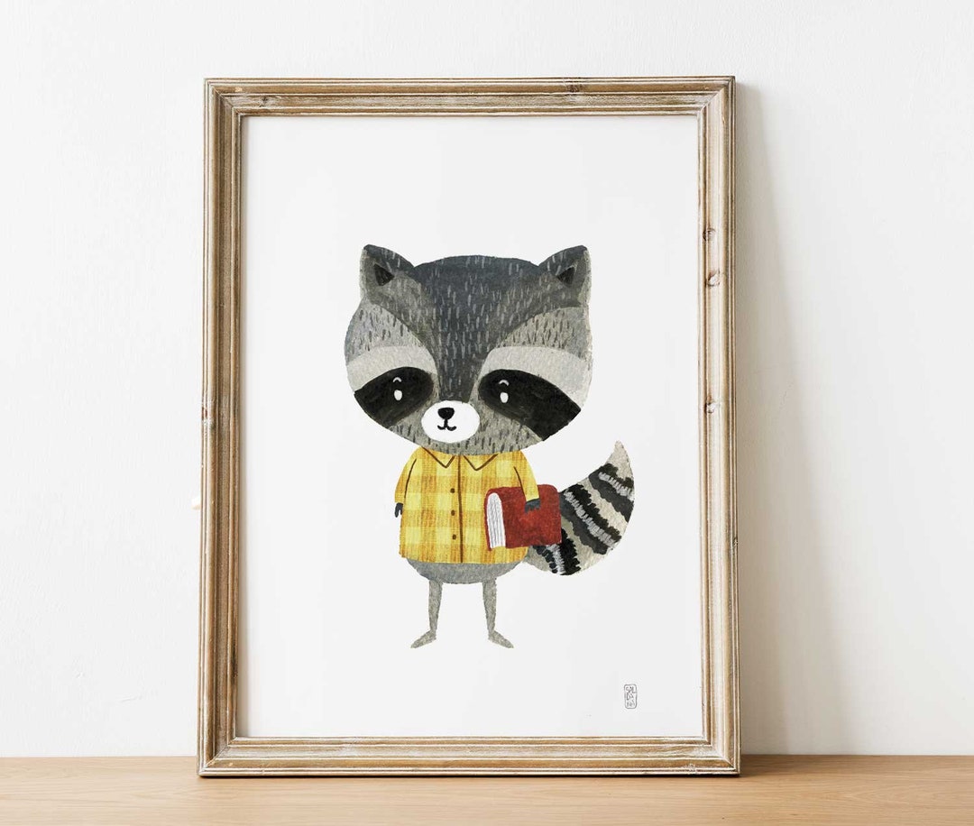 Back to School Raccoon Print Print A5 Bunnies Drawings Animal ...